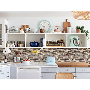 STICKGOO Thicker Design Peel and Stick Tile Backsplash, 12”×12”Stick on Backsplash for Kitchen, Self Adhesive Tile Stickers for Kitchen Backsplash and Bathroom(10 Sheets, Sand Brown)