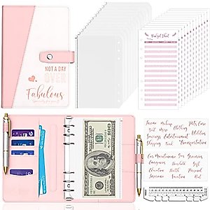NXPOY Cash Envelopes for Budgeting, 50 Pcs Budget Binder with Zipper Envelopes and Expense Budget Sheets, Waterproof PU Leather A6 Binder for Money Saving Planner Organizer (Rose)
