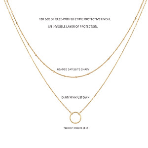 MEVECCO Gold Layered Choker Necklace for Women,18K Gold Plated Cute Dainty Karma Round Circle Disc Charm Small Beaded Satellite Chain Minimalist Choker Necklace