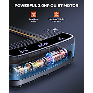 HomeTro Under Desk Treadmill Foldable 3.0HP for Home Office, 2 in 1 Folding Treadmills 265lbs with App & Remote Control Dual Led Touch Screen, 12 Preset Programs, Installation-Free