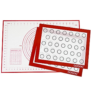 Silicone Pastry Mat 16x24 with Measurements，2 Pack Non-Stick Baking Mat Non-slip Dough Rolling Mat, Reusable Silicone Counter Mat for Making Cookies,Macarons,Bread and Pastry
