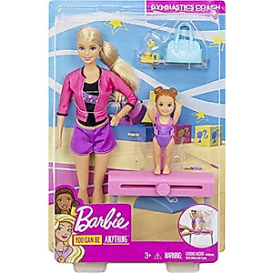 Barbie Gymnastics Coach Dolls & Playset with Coach Doll, Student Small Doll & Balance Beam with Clip & Sliding Mechanism