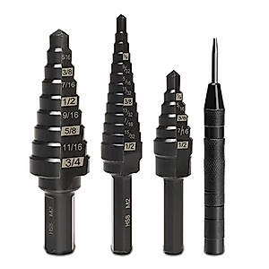 Lichamp Step Drill Bit Set for Metal Sheet Heavy Duty, 4-Piece Genuine M2 HSS Step Up Down Drill Bits Stepper Unibit for Steel Hole, 28 Sizes from 1/8 to 1/2 inches