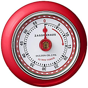 Zassenhaus Magnetic Retro Kitchen Timer, Classic Mechanical Cooking Timer (Red), 2.75-Inch