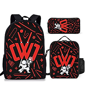 EZAQOXW 3 Pcs Durable Backpack Set, Lightweight Daypack with Portable Lunch Bag And Pencil Case Pouch For Boys Girls Adults Primary Junior High