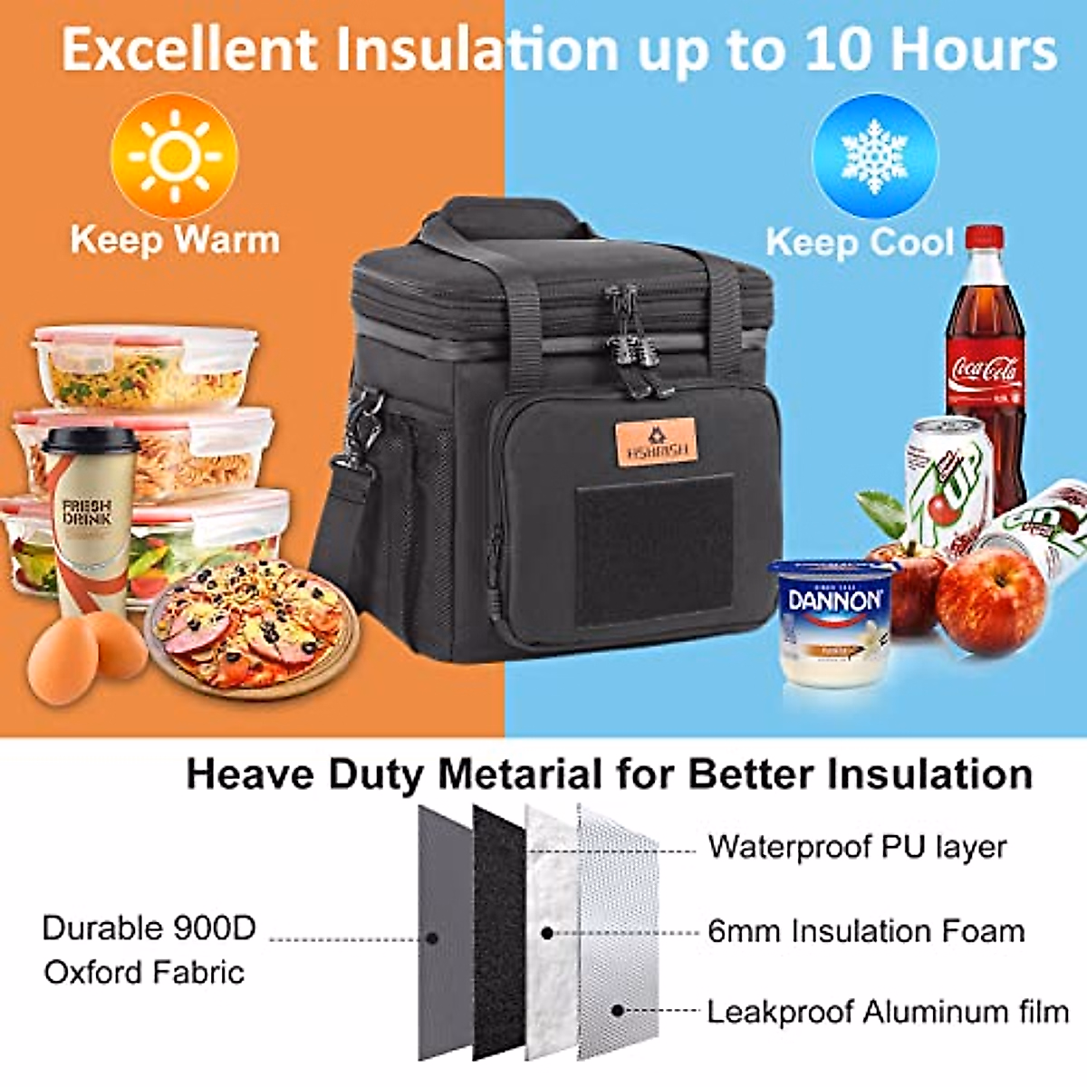 HSHRISH Expandable Xlarge Tactical Lunch Box for Adults, Waterproof Insulated Lunch Bag with Lots of Storage Space, Durable Cooler Bag for Men Women Work Outdoor Picnic Trips, 22L(Black)