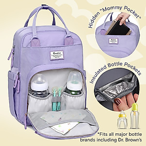 RUVALINO Diaper Bag Backpack - Multifunction Waterproof Travel Backpack, Maternity Baby Bag Tote for Girls with Changing Pad & Stroller Ring & Pacifier Case - Baby Registry Search - Taro Purple