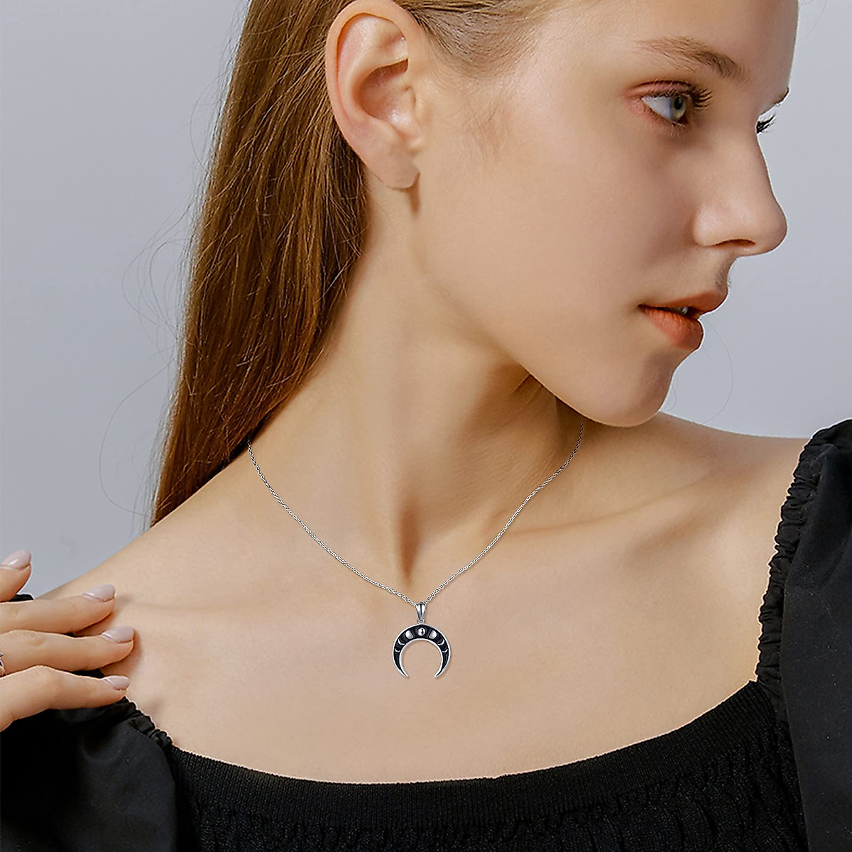 CHENGHONG Moon Phase Necklace 925 Sterling Silver Cresent Moon Necklace Moon Charm Jewelry Gifts for Women Men