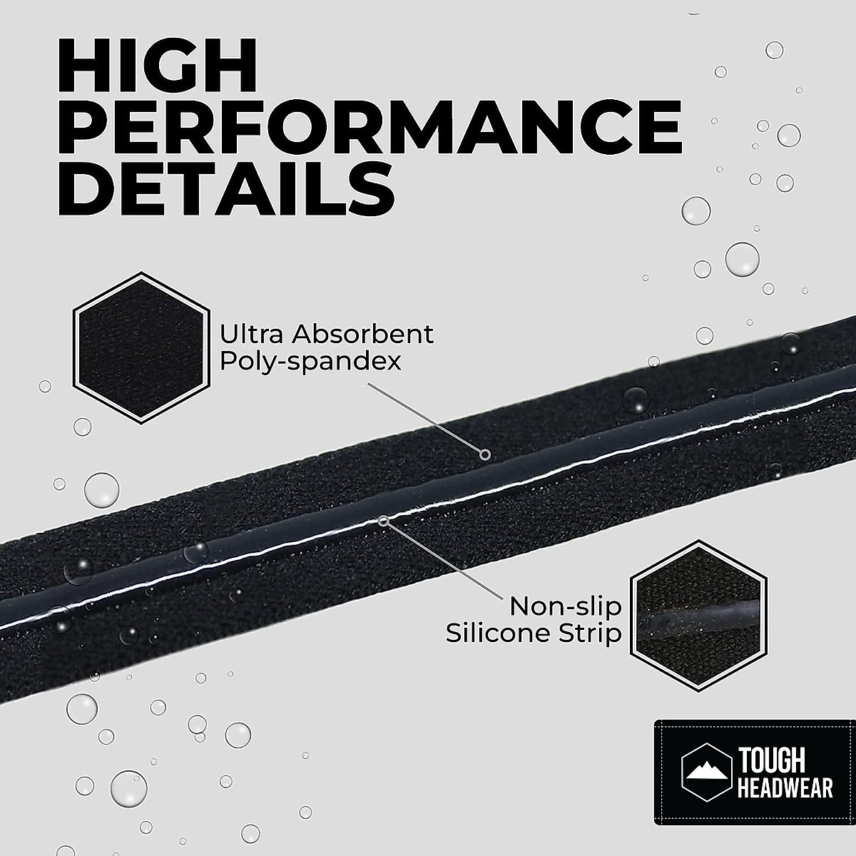 Tough Headwear Thin Elastic Sports Headbands for Women & Men, Workout, Running, Soccer Headband - 6 Black