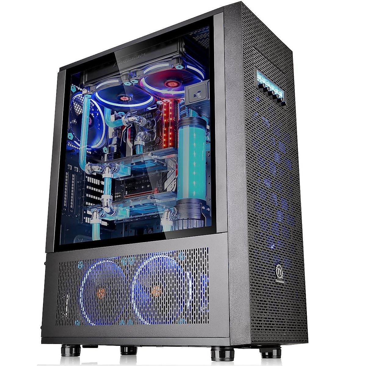 Thermaltake Core X71 Tempered Glass Edition SPCC ATX Full Tower Tt LCS Certified Gaming Computer Case with 2 140 Blue Front Fan + 1 140 Black Rear Fan Pre-Installed CA-1F8-00M1WN-02