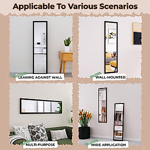 LFT HUIMEI2Y Door Mirror Full Length, Wall-Mounted Mirror Rectangle Tall with Engraving Frame for Bedroom, Living Room, Dressing Room, Black 50" x14"