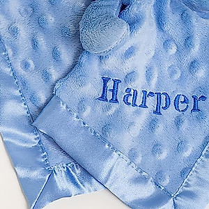 Personalized Baby Lovey with Custom Name - Soft and Snuggly Baby Security Blanket - Blue Teddy Bear Stuffed Animal Security Blankets for Babies 11" - Personalized Baby Gifts for Girl and Boy