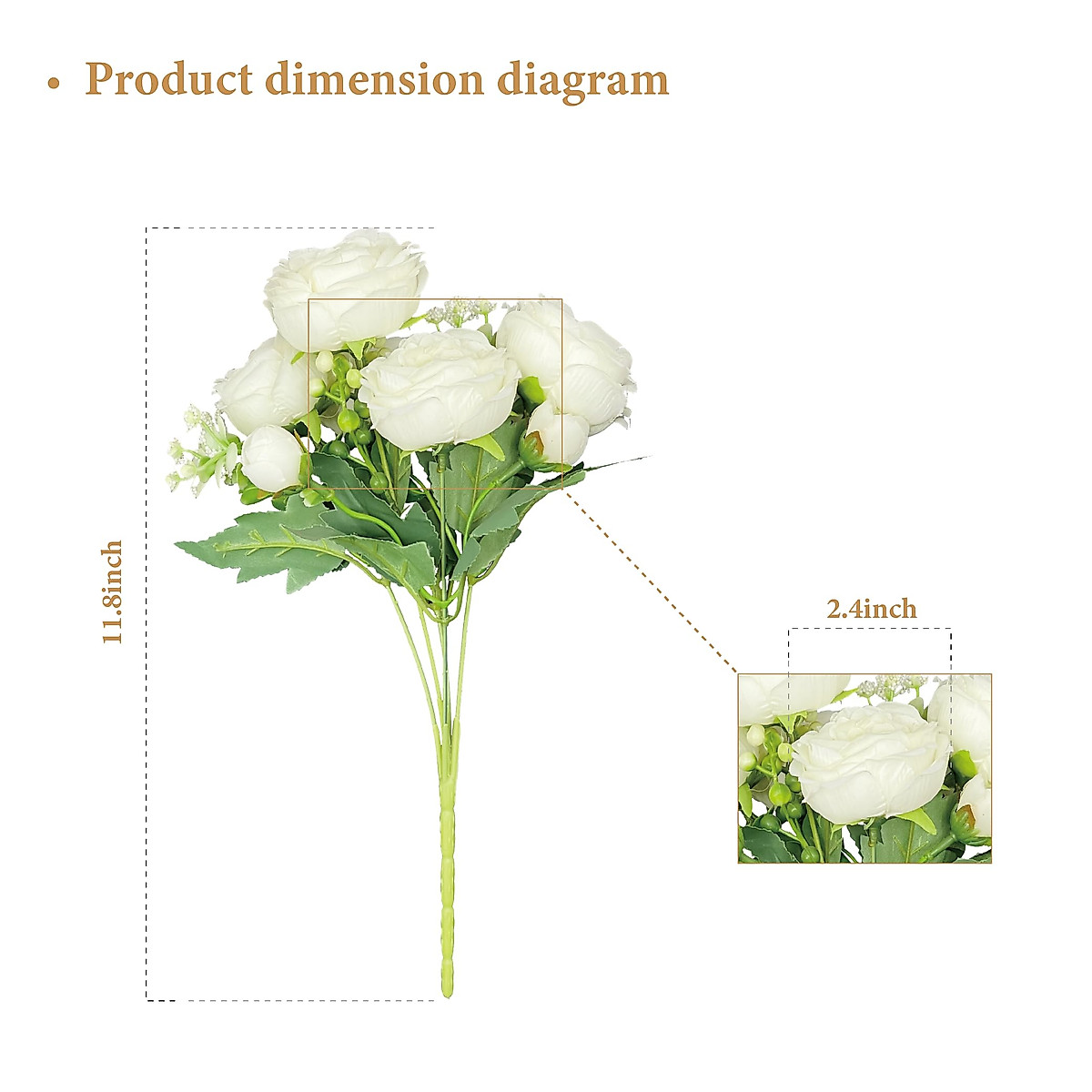 AIPOKE Artificial Persian White Rose 4pcs Bouquet with 20 Heads White Flowers for Home Garden Decor Wedding Party