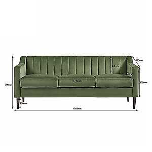 Tidyard Mid Century Modern Chesterfield Sofa Couch, Comfortable Upholstered Sofa with Velvet Fabric and Wooden Frame and Wood Legs for Living Room/Bed Room/Office Green -3 Seats