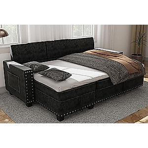 Ucloveria Reversible Sectional Sofa Couch, Sleeper Sofa Bed with Storage Chaise Pull Out Couch Bed for Living Room L-Shape Lounge 2 in 1 Sectional Couch with Pull Out Bed Black