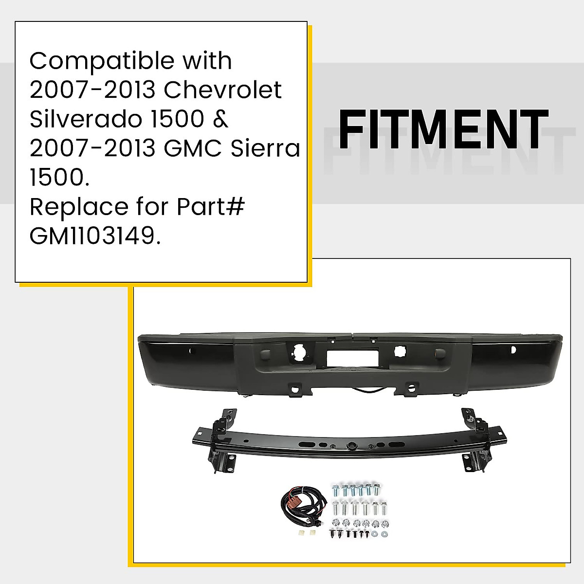 KUAFU Rear Step Bumper Compatible with 2007-2013 Chevy Chevrolet Silverado GMC Sierra 1500 Replace for GM1103149 W/Sensor Holes & License Plate Light & Bumper Reinforcement Bar Bracket Steel 2Packages