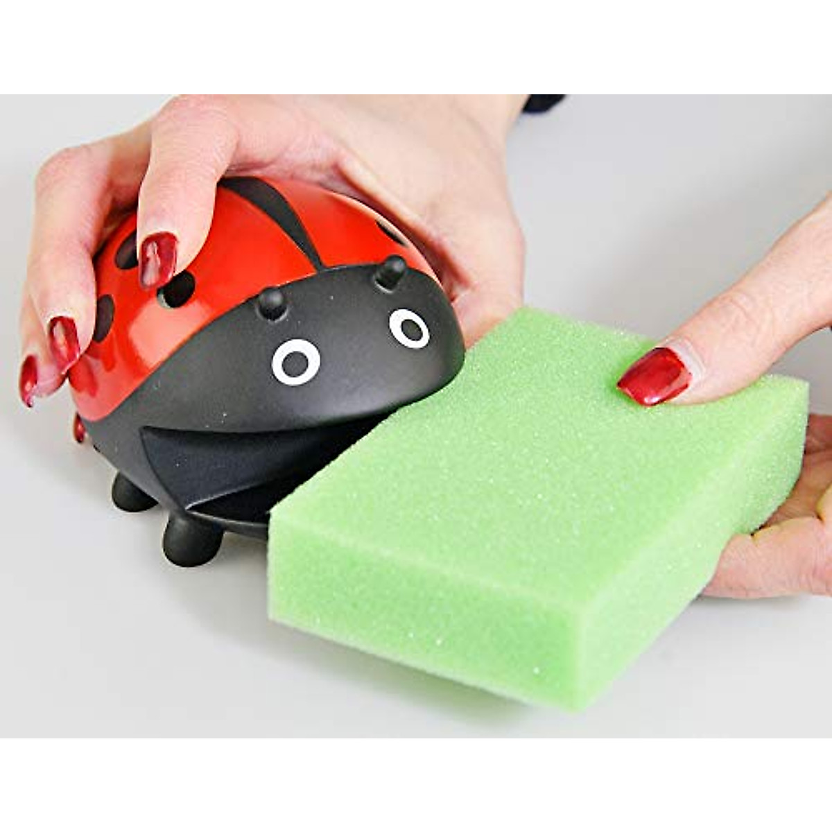 HOME-X Ladybug Sponge Holder with 3 Sponges, Kitchen Sink Accessories 4" L x 3" W x 2" H