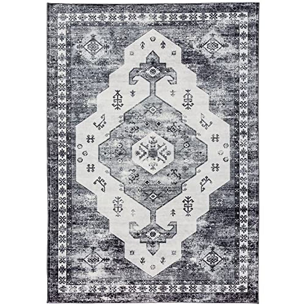 DECOMALL Emily 5x7 Rug, Traditional Persian Rug with Rubber Backing, Washable Area Rug for Living Room Bedroom Dining Room, Grey 5’x7’