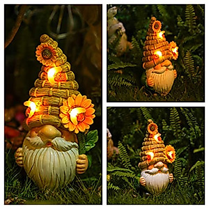 Flocked Garden Gnome Statue, Large Outdoor Gnome with Solar Lights, Funny Garden Figurines for Outdoor Home Yard Decor, Yellow