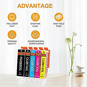 HenceBuy Compatible Ink Cartridge Replacement for Canon PGI-280XXL CLI-281XXL 280 XXL 281 XXL Compatible with PIXMA TR7520 TR8520 TS6120 TS6220 TS8120 TS8220 TS9120 TS9520 TS6320 TS9521C (5 - Pack)