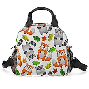 Racoons and Foxes Printed Lunch Box Tote Bag with Handles and Shoulder Strap for Men Women Work Picnic