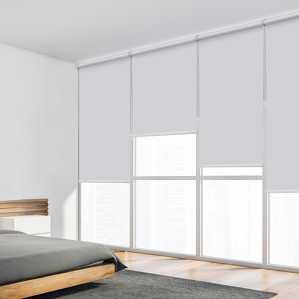 SUNFREE Blackout Roller Shades for Windows,58" W x 72" H, White,Pull Down Shades for Windows with Chain Cord, Roller Blinds for Living Room, UV Protection Room Darkening Shades Door Blinds
