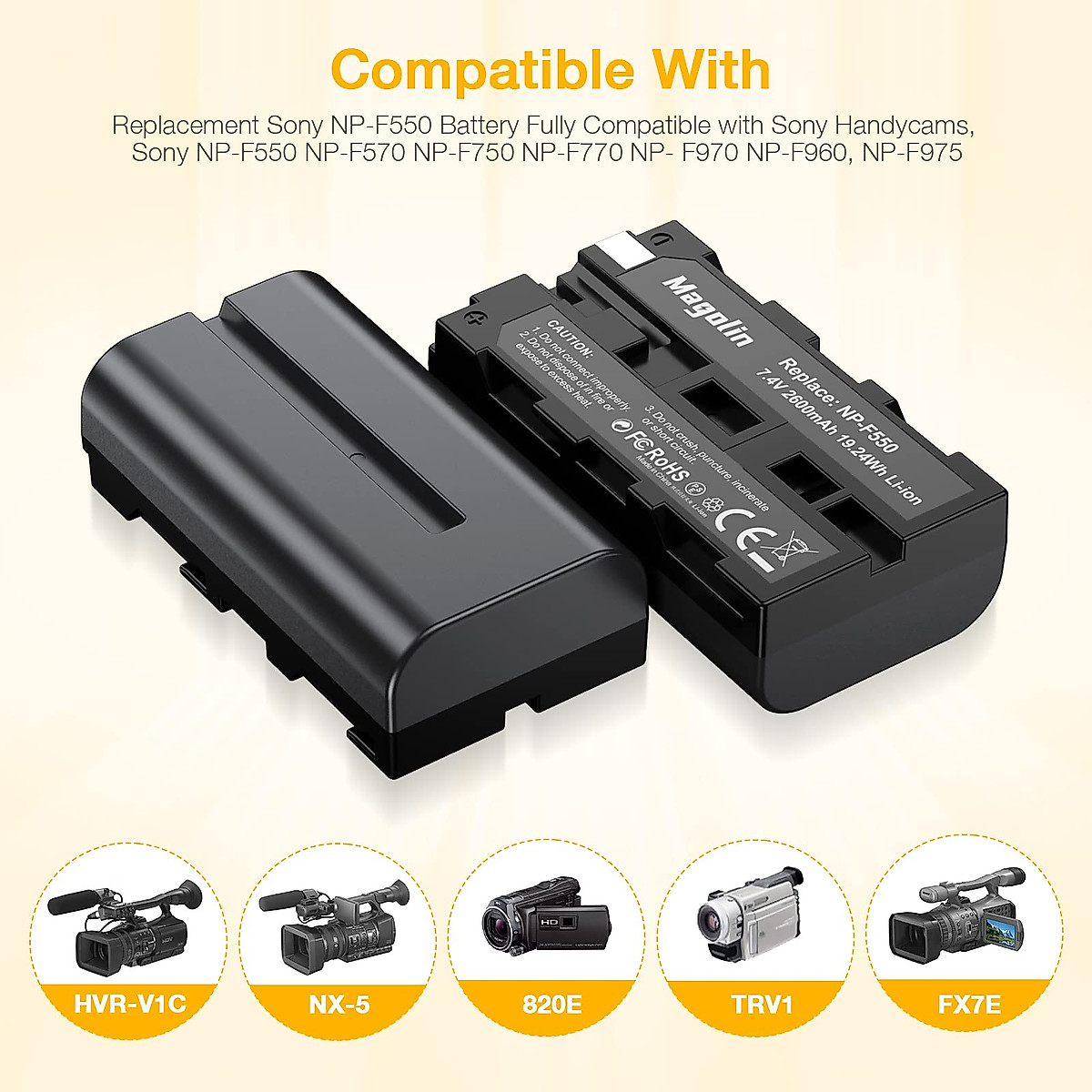 NP-F550 Battery 4 Pack and 4 Channel Charger Compatible with Sony NP-F970, NP-F960, NP-F950, NP-F930, NP-F770, NP-F750, NP-F570, NP-F550 Battery