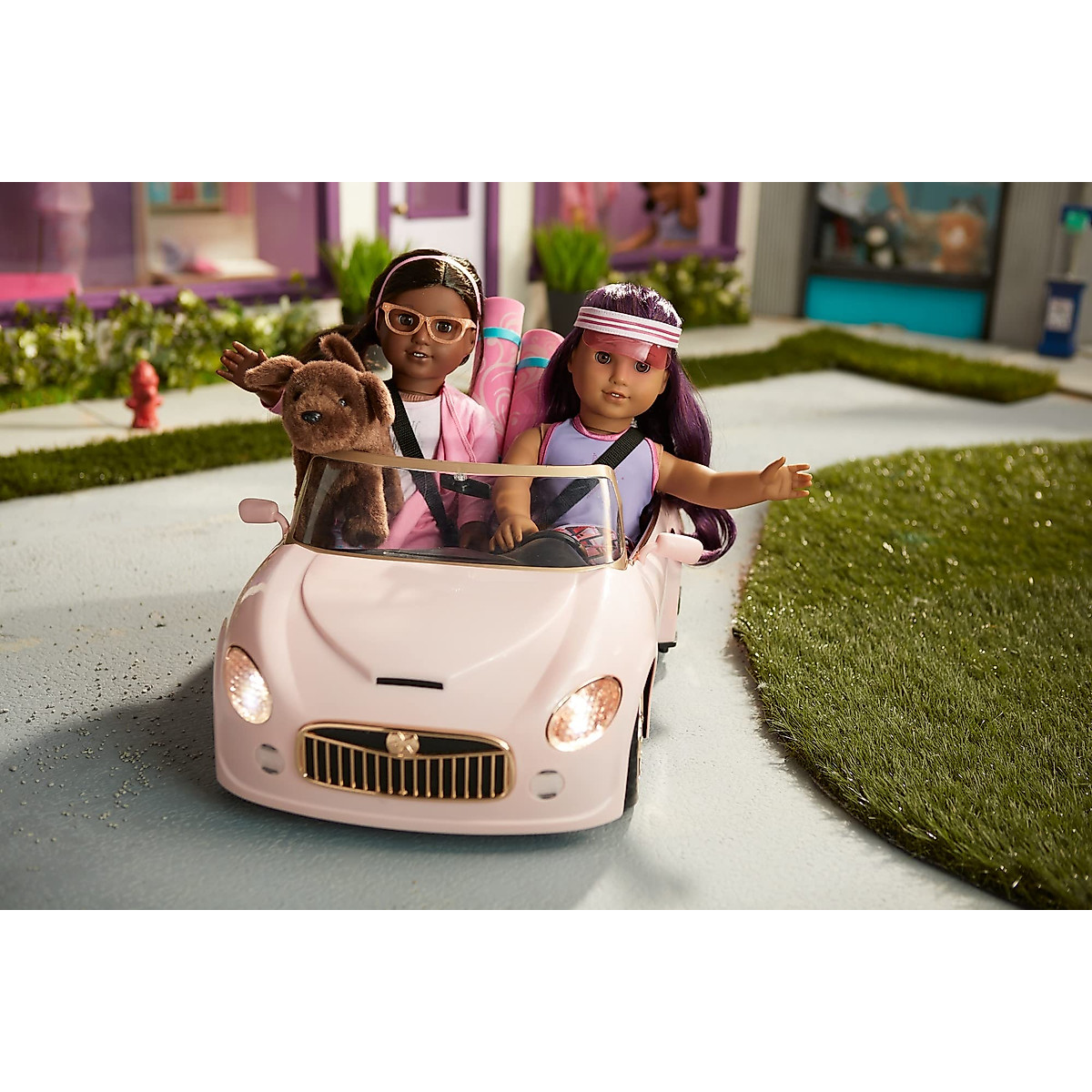 American Girl Truly Me 18-inch Doll Pink Remote-Control Sports Car Playset with Working Doors & Headlights, For Ages 6+