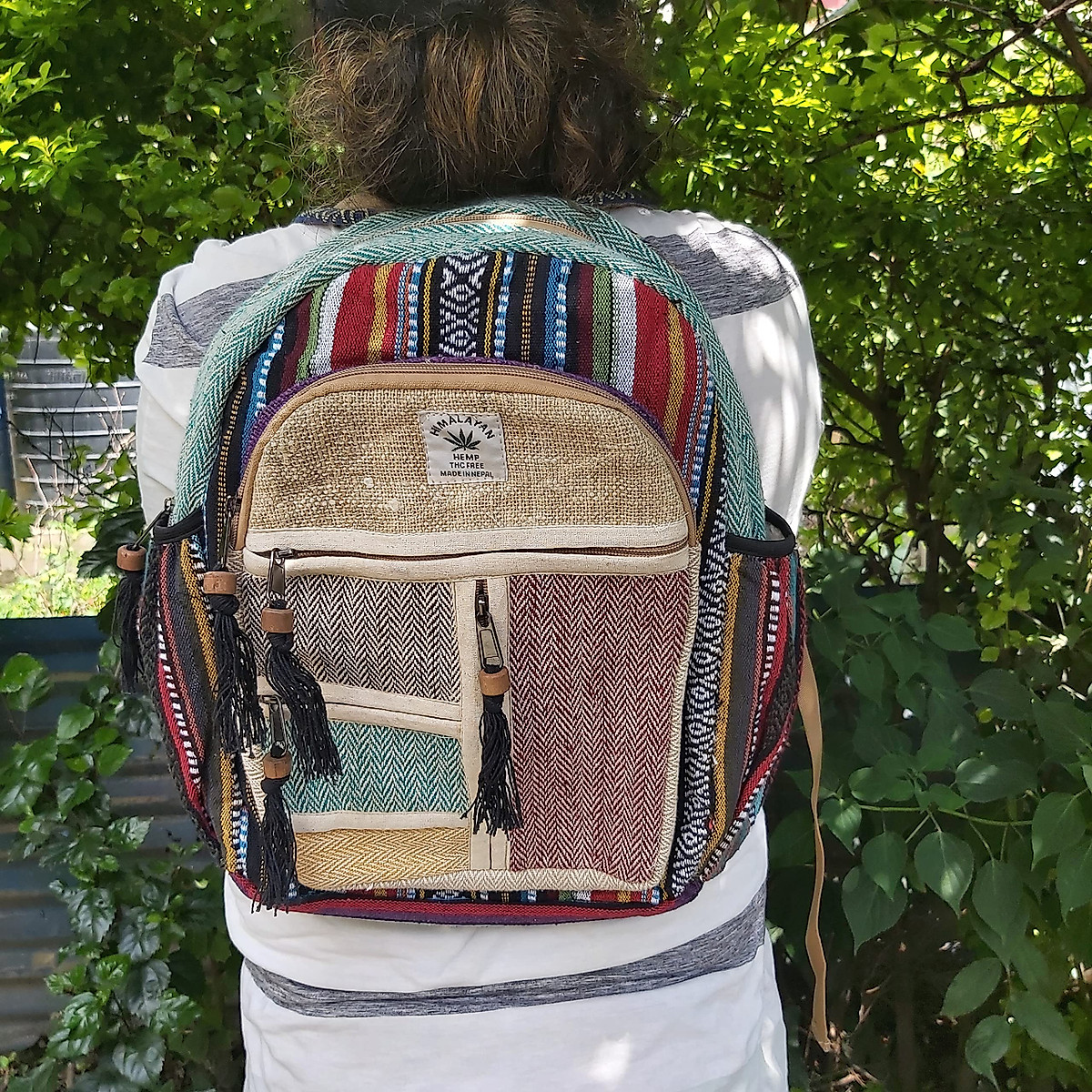 Fwosi Laptop Backpacks - Pure Hemp Hippie Bookbag for School, Day Hiking & Travel - Lightweight, Multi-Pocket, 6 Compartments for Books, Purse, Wallet, Everyday Accessories - Crafts from Nepal