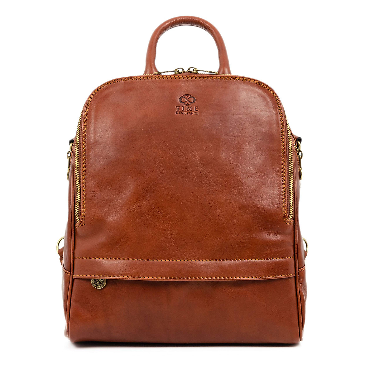 Time Resistance Leather Backpack Convertible to Shoulder Bag Full Grain Real Leather Travel Versatile Bag (Cognac)