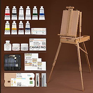 MEEDEN Art Set with French Easel for Professional Artist,Supplies Acrylic Painting(10-60ML) Kit with Paintbrushes for Adults,Pre Painter and Canvas Drawing Starter-Prime Art Series