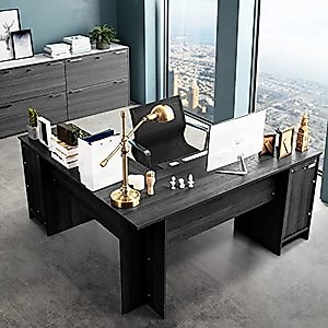 Tangkula L Shaped Office Desk, 66.5 Inches Corner Computer Desk with Storage Drawers & Cabinet, Home Office Desk with Pull-Out Keyboard Tray, Space-Saving Computer Workstation