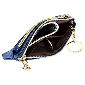 Women's Genuine Leather Coin Purse Zipper Pocket Size Pouch Change Wallet, Royal Blue