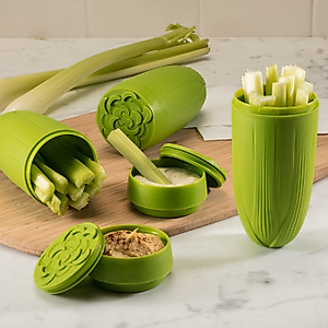 Hutzler Plastic Attack Snack containers, 2.6" x 7", Orange/Green