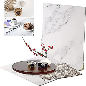 BEIYANG 2 Marble 24x24in Photography Backdrop Boards with 2 PCS Bracket for Flat Lay or Food Photography Background Marble and White Backdrop Photo Table Backdrop