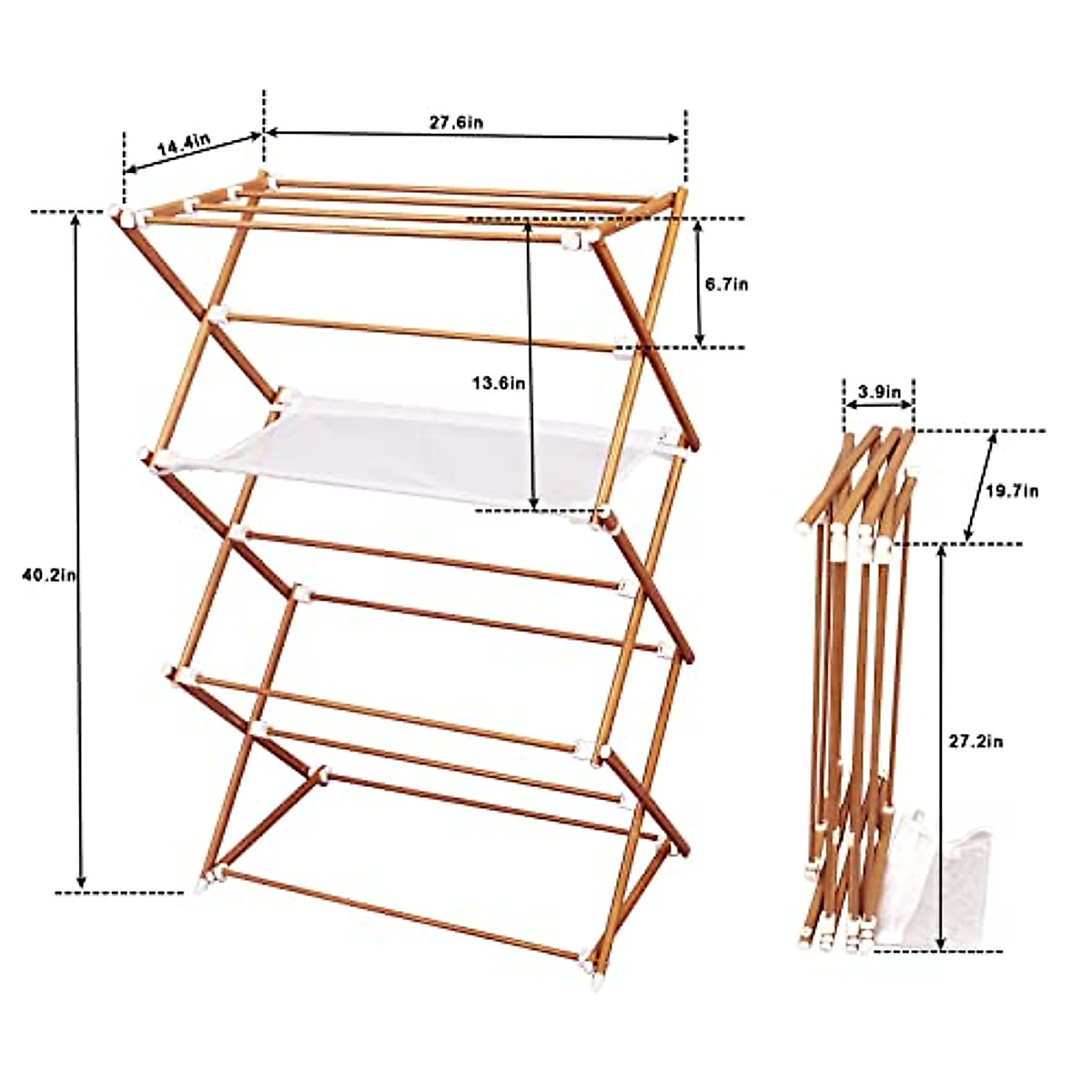 Clothes Drying Rack, Heavy Duty Metal Drying Rack Clothing, Foldable Oversize Wooden Look Laundry Drying Rack for Drying Clothes, Space Saving, Portable Indoor Outdoor Use 40.2" x 27.6" x 14.4"