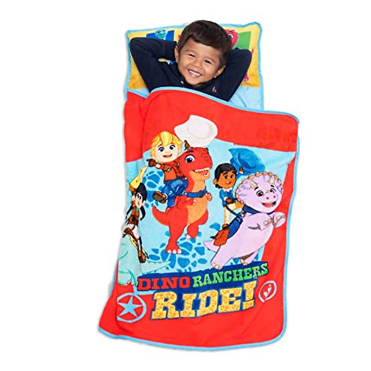 Dino Ranch Dinosaur Toddler Nap Mat Set – Includes Pillow and Fleece Blanket – Great for Boys Napping During Daycare or Preschool - Fits Toddlers