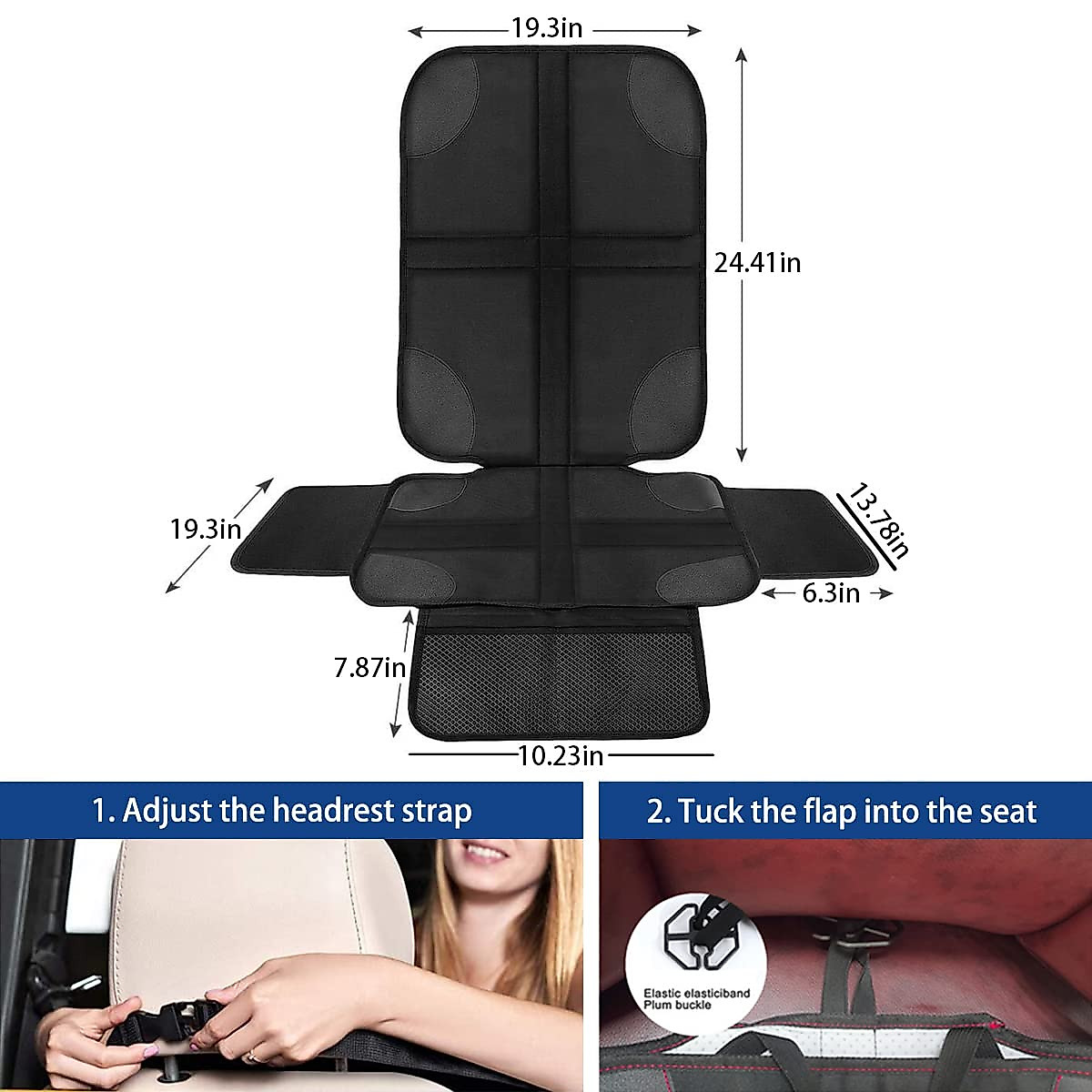 BESULEN Car Seat Protector for Child Car Seat, Anti-Slipt Auto Seat Cover Mat with Thickest Padding with Organizer Pockets for Under Baby Seat, Vehicle Accessories for Most Cars (Black Line)