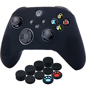 YoRHa Silicone Cover Skin Case for Xbox Series X/S Controller x 1(Black) with Thumb Grips x 10