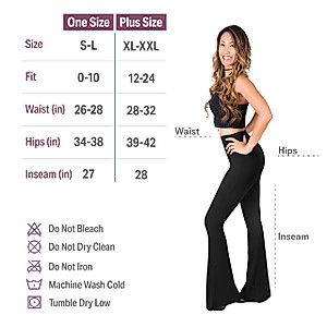 SATINA High Waisted Flare Leggings for Women - Bell Bottom Jeans, Hippy Pants - Buttery Soft Palazzo Yoga Pants with Versatile Sizing - Solid Black