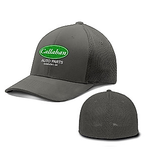 Callahan Auto Parts Patch - Flexfit Ultrafibre Airmesh Fitted Hat - Breathable Mesh Side for Casual Wear & Outdoor Activities - Baseball Cap Women & Men (Charcoal, Large-Extra Large, l)