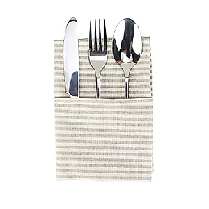 INFEI Plain Striped Cotton Linen Blended Dinner Cloth Napkins - Set of 12 (40 x 30 cm) - for Events & Home Use (Beige)