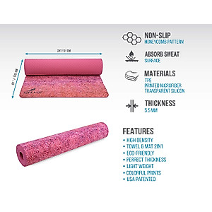 Yoga mat,Best No-Slip Hot Yoga Mat,SGS Approved No-Toxic,TPE+Ultra Absorbent Microfiber+Silicon Nonslip Surface,Ideas for Exercise,Yoga and Pilates,Money back Guarantee(Harmony)