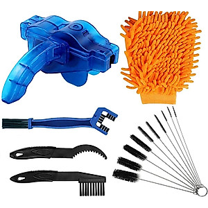 Bike Chain Cleaner Set Bicycle Cleaning Brush Tools Kits Washing Set with Sprocket Scraper Repair Machine Brushes Mitt Clean Gear for Mountain, Road, City, Hybrid, BMX, Folding Bike, Motorcycle (6Pcs)