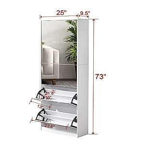 GLSCASA Modern Shoe Cabinet with Full Length Mirror, Freestanding Shoe Storage Organizer with 5 Flip Drawers, Separate 3 + 2 Tier Shoe Cupboard for Entryway, Dressing Room