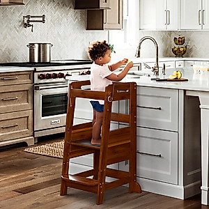 TOETOL Bamboo Toddler Kitchen Step Stool Helper Standing Tower Height Adjustable with Anti-Slip Protection