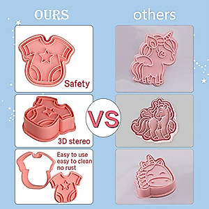 Baby Shower Cookie Cutters Set 8 Pcs with Plunger Stamps, Cute for Biscuit Cheese Baking