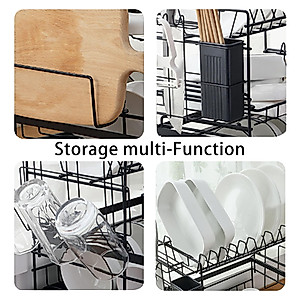 ClearTone 3 Tier Dish Drying Racks, Black Dish Drying Rack for Kitchen Counter, Stainless Steel Dish Strainers for Kitchen Counter with Drainboard Pan Slots and Utensil Holder，Black