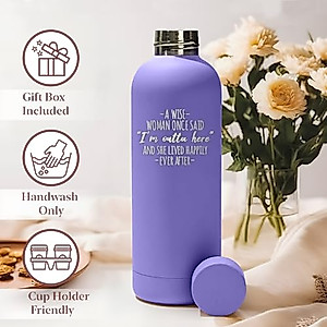 A Wise Woman Once Said I'm Outta Here and Lived Happily Ever After Engraved Insulated Stainless Steel Water Bottle Tumbler Cap Lid 17 oz. (Pink)