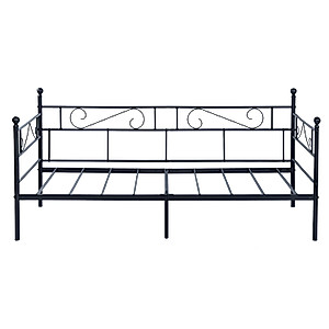 Symylife Classic Twin Daybed Metal Bed Frame with Headboard, Sturdy Steel Slats Support, Easy Assembly, Mattress Platform Bed Sofa for Living Room Guest Room,Black
